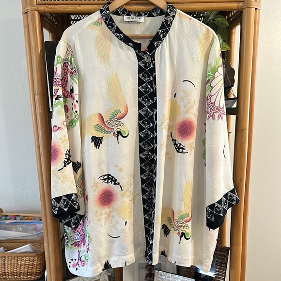 Citron | Tops | Citron Santa Monica Silk Tunic Top Dragon Art | Poshmark
